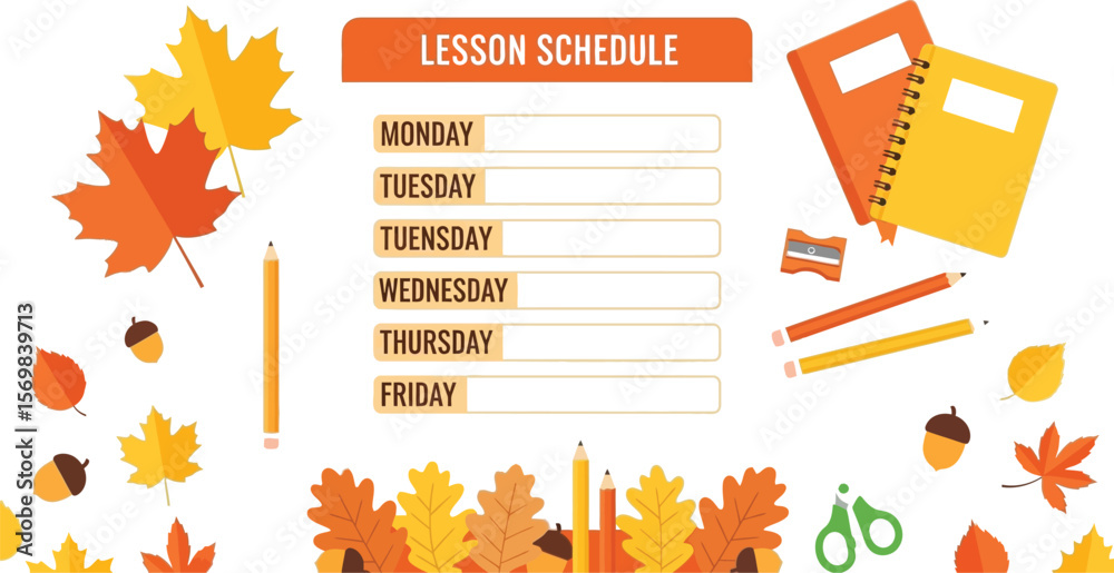 Fall lesson schedule template for teachers and students with autumn ...