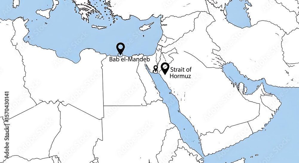 Map depicting strategic waterways Bab el Mandeb Strait of Hormuz for ...