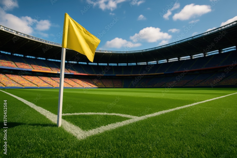 ภาพถ่าย Stock Stadium's Corner: A vibrant corner kick, a yellow flag ...
