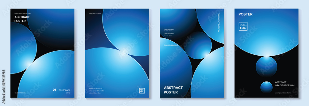 Modern gradient poster on dark background vector set. Cover template with vibrant perspective ...