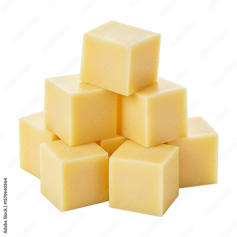 Isolated cubes and a block of yellow dairy cheese on white Stock Photo ...