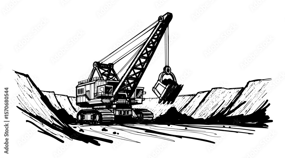 dragline excavator in open pit mine sketch vector Stock Vector | Adobe ...