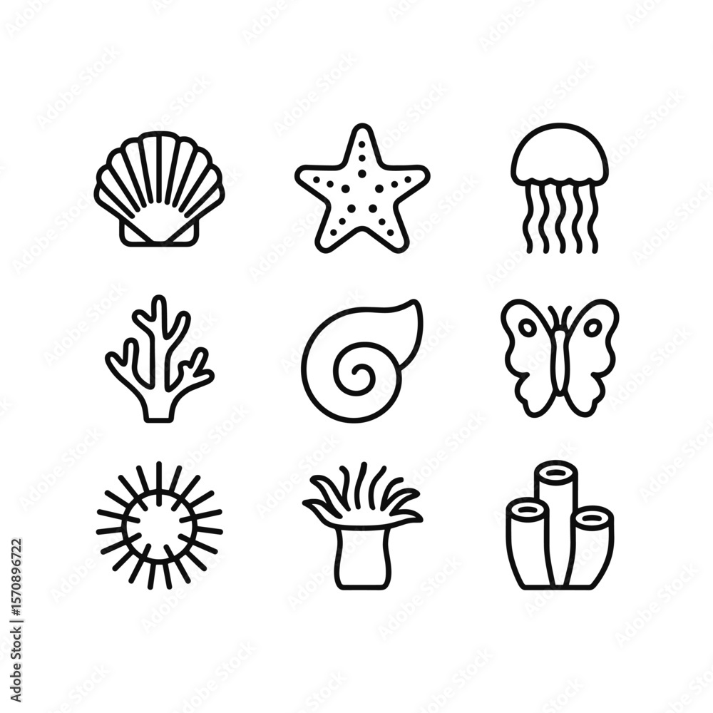 Image vectorielle Stock Ocean invertebrates symbols with marine life ...