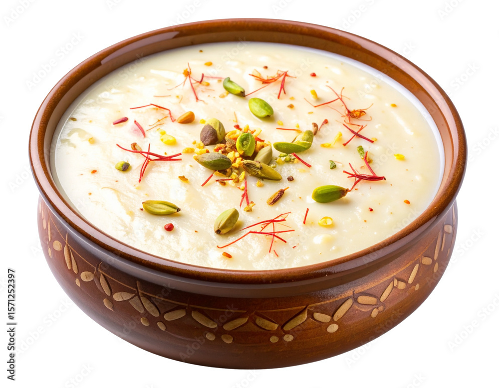 Traditional Indian Kheer Dessert in Bowl Isolated on White Background ...