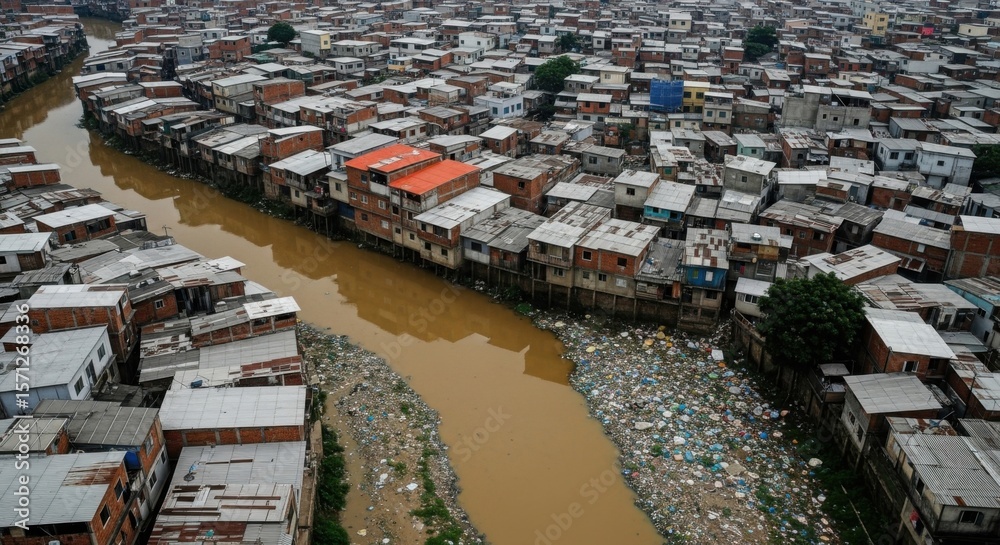 Foto de Stock Exploring a Closeup View of Urban Slums and Polluted ...