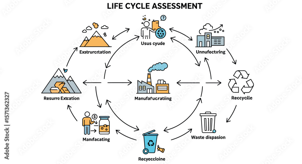 Vector illustration of life cycle assessment with sustainable processes ...