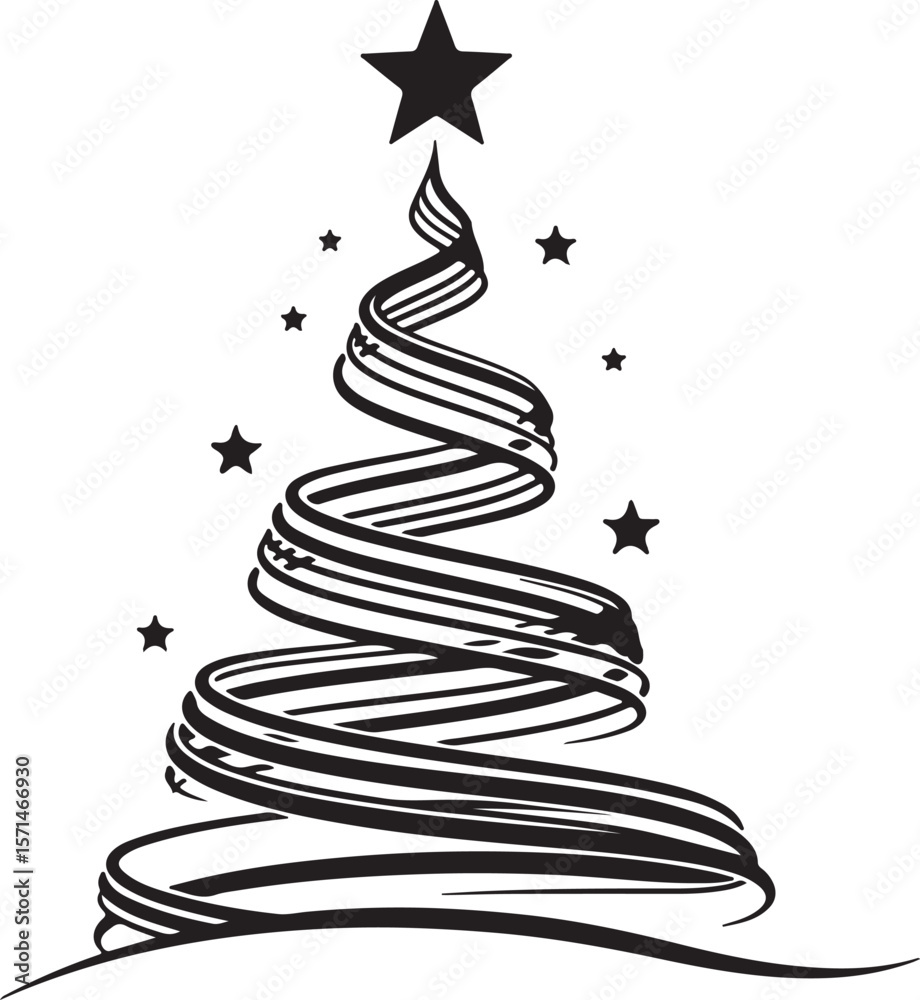 Elegant Swirling Christmas Tree Design Festive Holiday Illustration ...