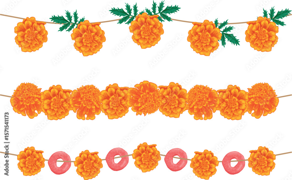 guirnalda flor cempasúchil adorno día de muertos Stock Vector | Adobe Stock