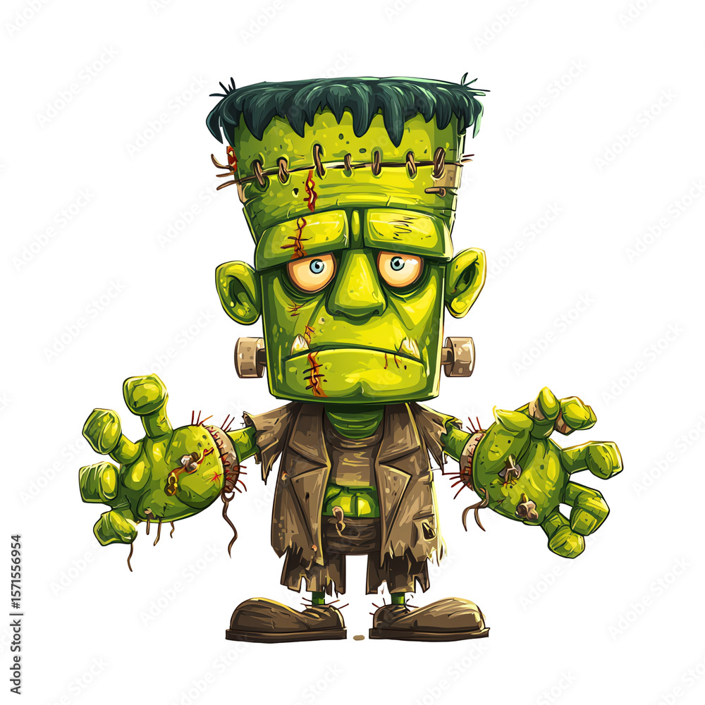 Frankenstein Monster Cartoon with Bolts and Stitches PNG Halloween ...