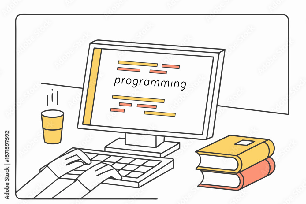 Typing Keyboard with Code Displayed in Minimal Tech Style Stock Vector ...