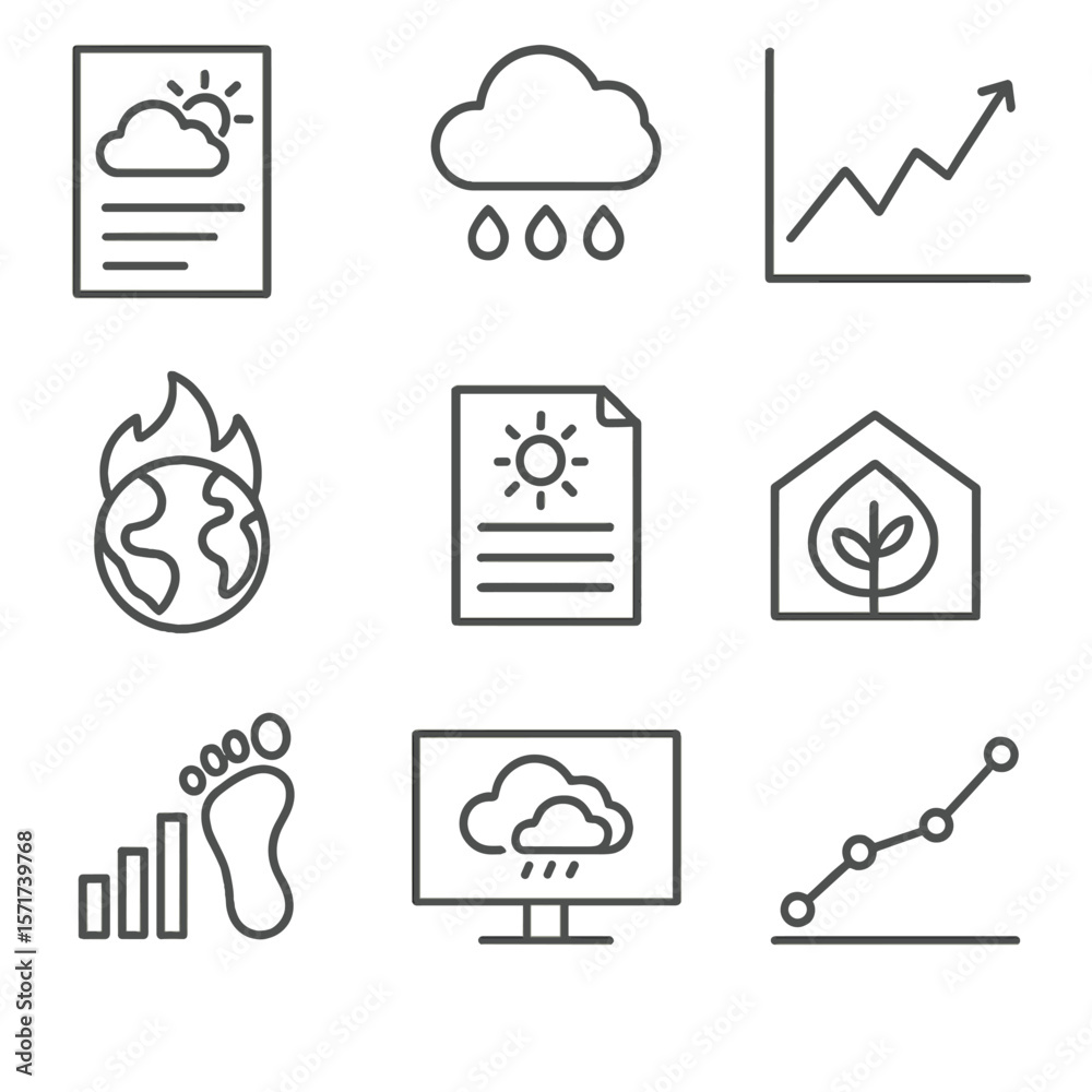 Climate Data Icons. Outline style icons of Climate Data: historical ...