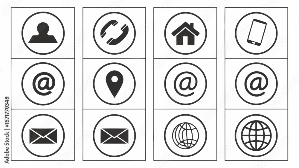 Collection of twelve common contact icons in a grid format Stock Vector ...