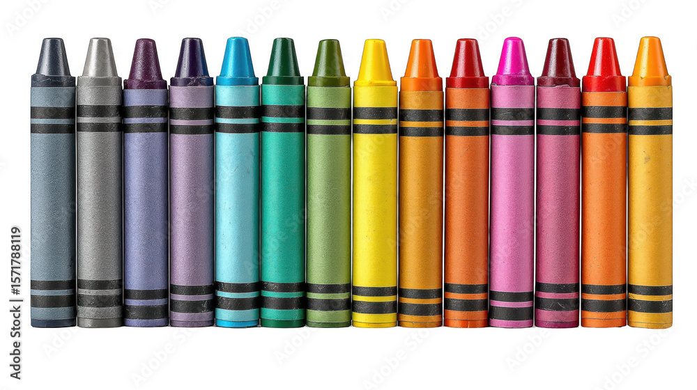 A dazzling display of crayons, showcasing a wide range of colors for ...
