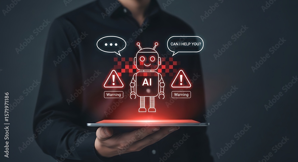 Photo Stock Cybersecurity Risk Alert from AI Interface. AI Chat Bot Cyber Alert ,Artificial ...