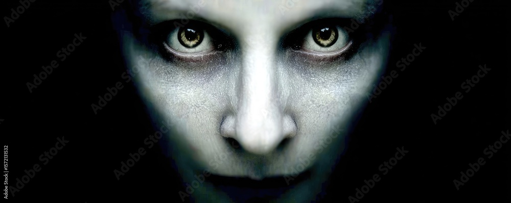 Constant fear concept. A haunting face reflects deep emotions and eerie ...