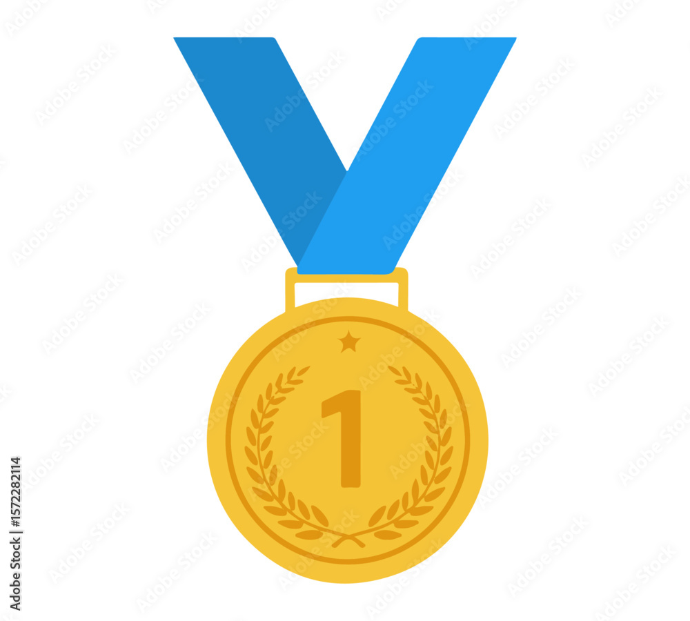 Gold First Place Medal with Blue RibbonGold medal for "1st" place with ...
