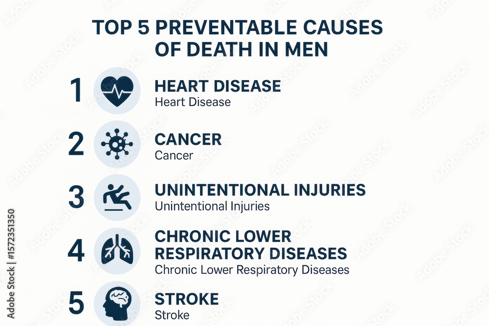 Most Common Preventable Causes of Death in Men Highlighting Heart ...