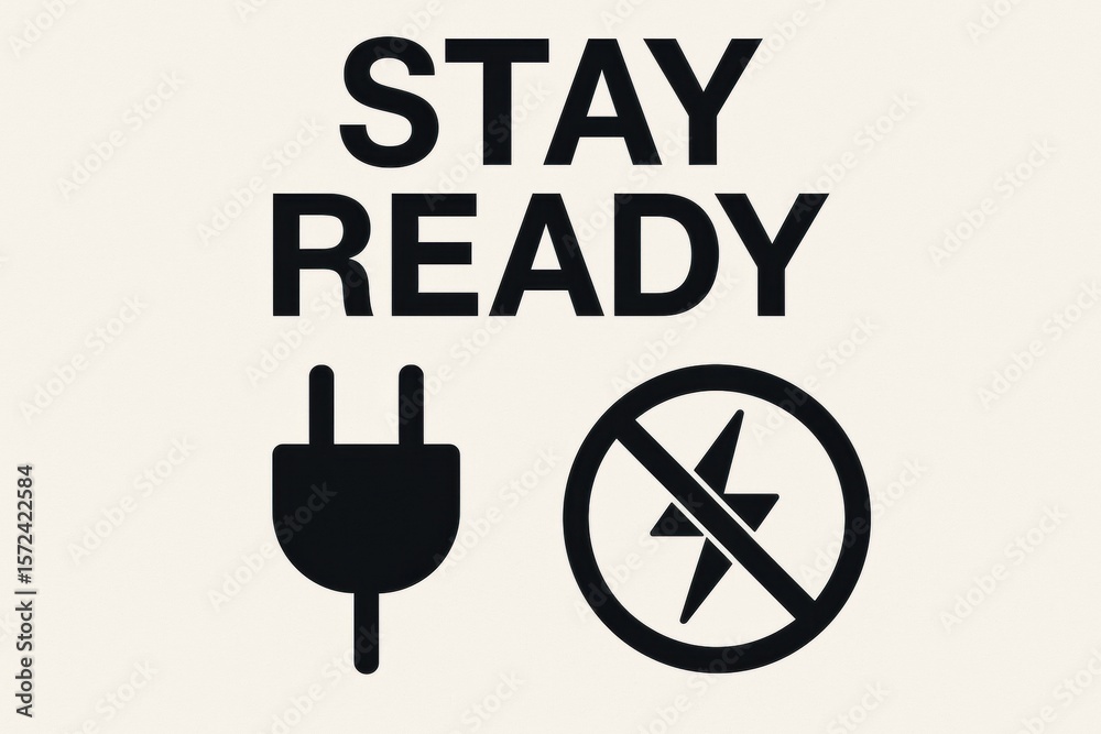 Stay Ready Sign With Electrical Plug and Prohibition Symbol Displayed ...
