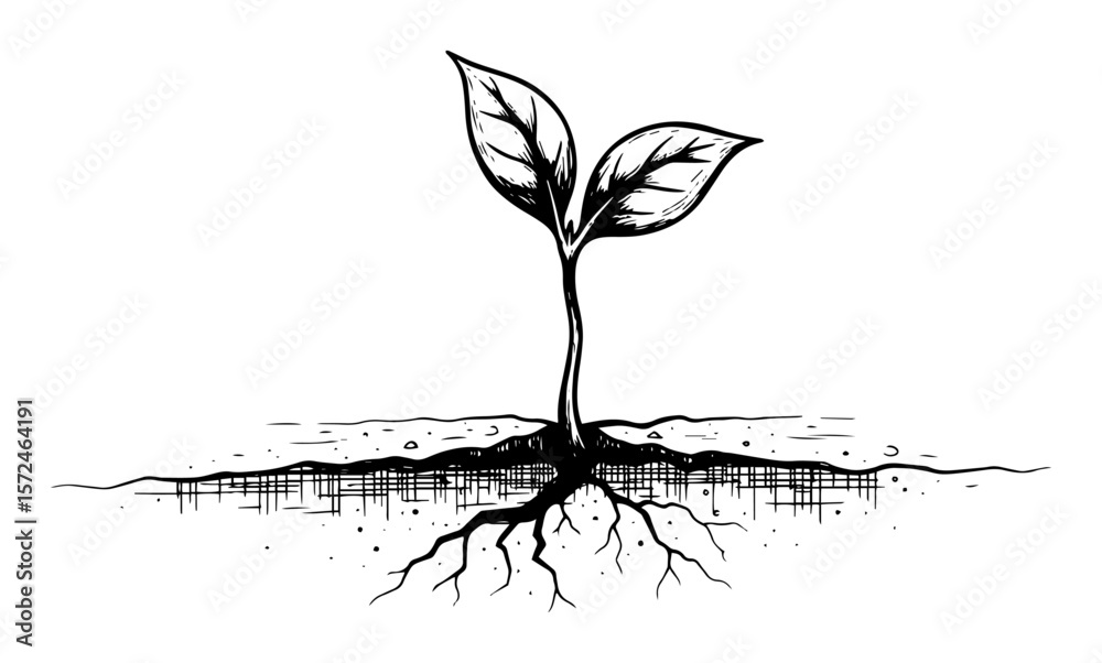 young plant sprout with roots growing from the ground concept art ...