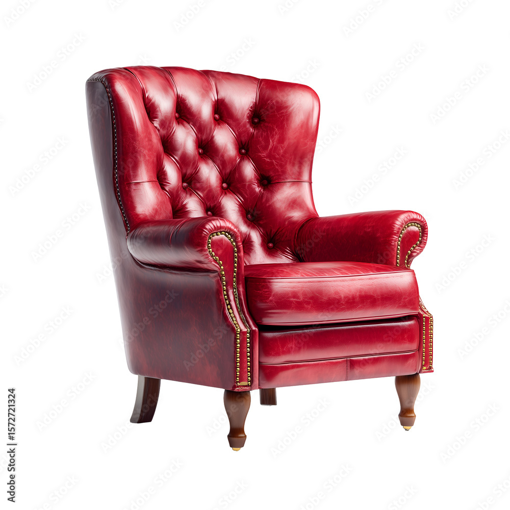 Red leather chair isolated on white background, Red leather chair on ...