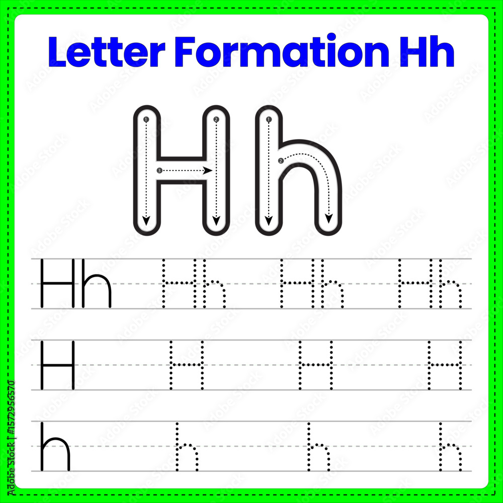 Letter Formation Worksheet for Kids – Uppercase and Lowercase H Tracing ...