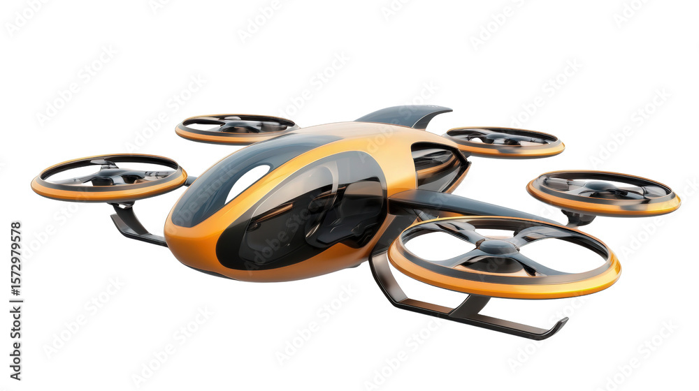 Electric vertical takeoff aircraft (eVTOL), background isolated on a ...