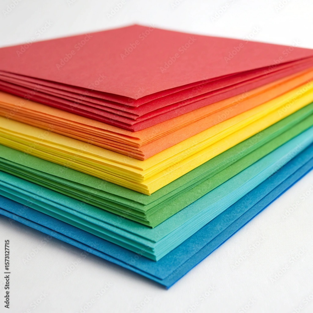 Vibrant stacks of colorful paper sheets for art, craft, and education ...