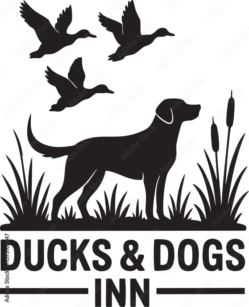 Ducks and Dogs Inn Logo Featuring Silhouetted Labrador Retriever and ...