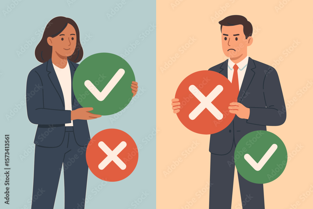 Business People Holding Large Pros and Cons Signs, Yes or No Decision ...