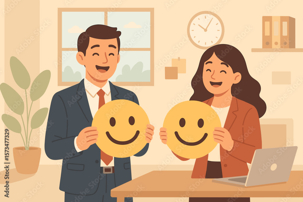 Employee happiness and job satisfaction concept. Happy businessman and ...
