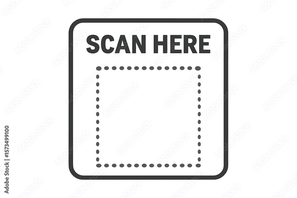 Scan here QR code blank frame template. Printable sticker for shop ...