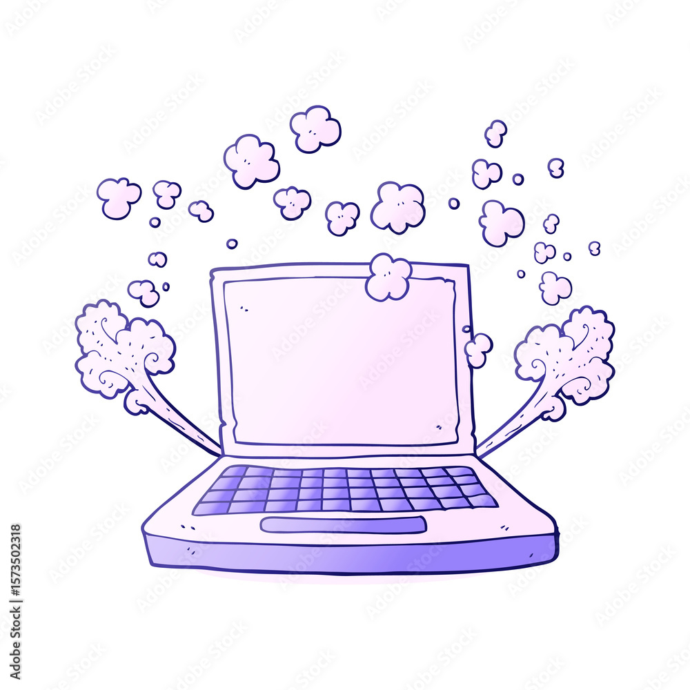 freehand drawn cartoon laptop computer fault in bright neon color Stock ...