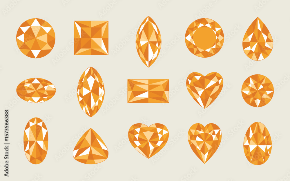 Collection of various orange gemstone cuts and shapes arranged on a ...