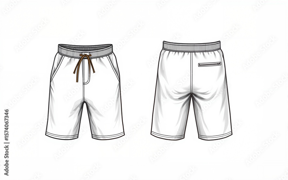 mens drawstring waist short pant and jogger bottom flat sketch vector ...