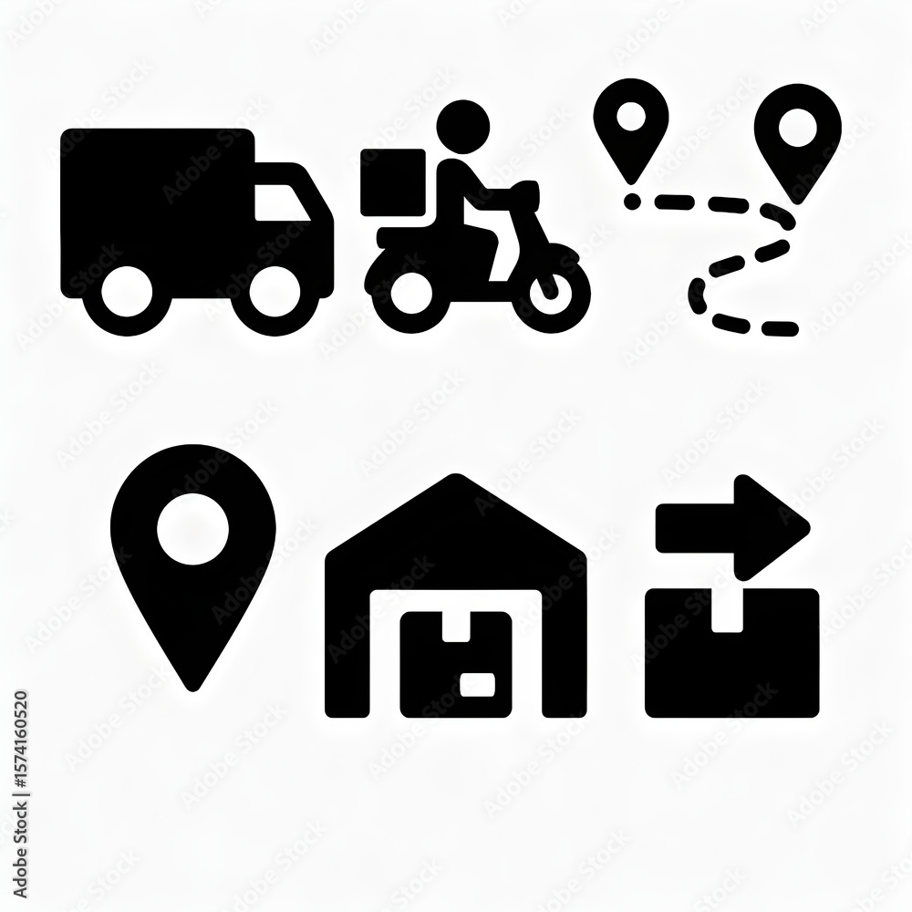 Comprehensive Set of Black Pictogram Silhouettes Delivery Icons, Sign ...