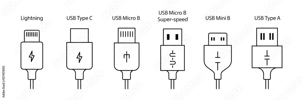 Different Types Of USB Connectors Lightning, Type C, Micro B, Mini B ...
