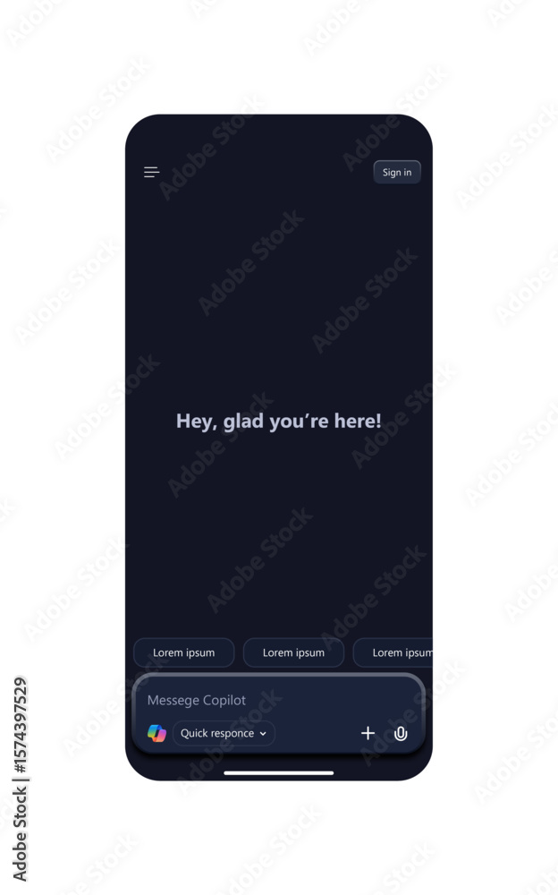Copilot UI mockup 2025. ai app Copilot mockup template frame with ...