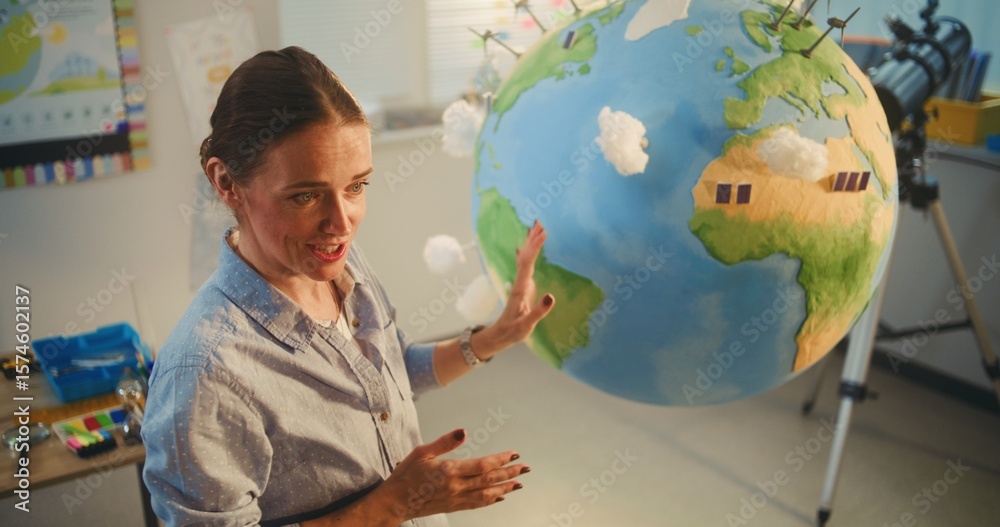 STEM Class: Female School Teacher Educating Science and Renewable ...