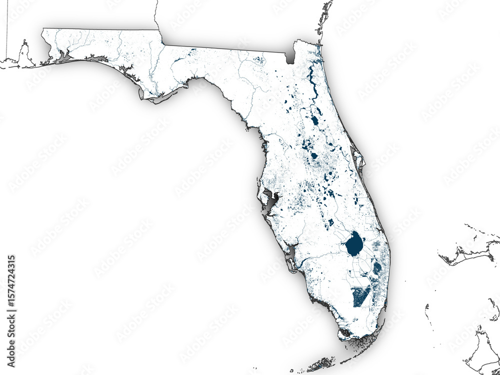 Withe map of Florida with state borders isolated on transparent ...
