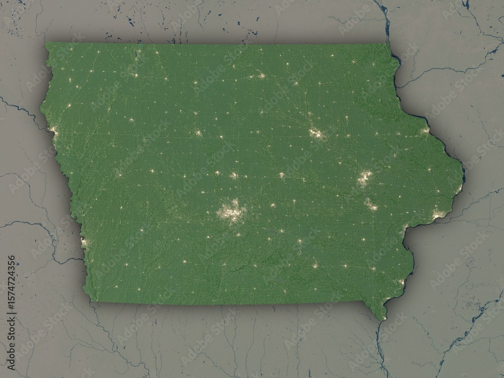 Very detailed map of Iowa with clear state borders and visible cities ...