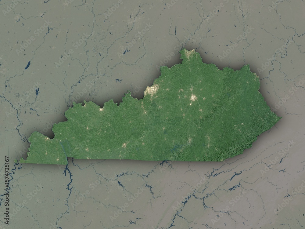 Ilustrace Very detailed map of Kentucky with clear state borders and ...