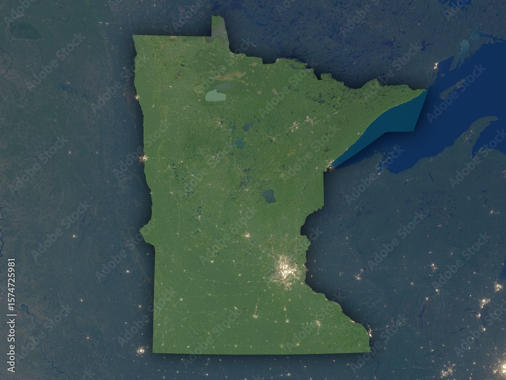 Very detailed night map of Minnesota with clear state borders and ...