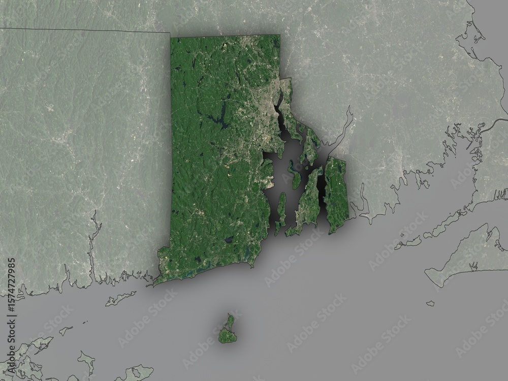 Very detailed map of Rhode Island with clear state borders. Contains ...