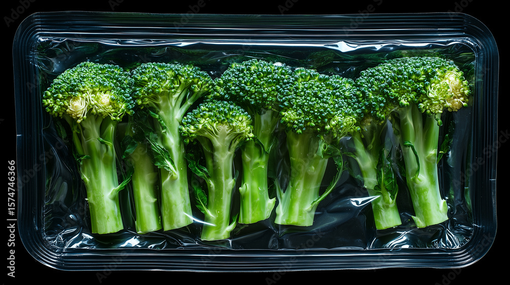 Fresh broccoli neatly packaged for sale at a grocery store highlighting ...