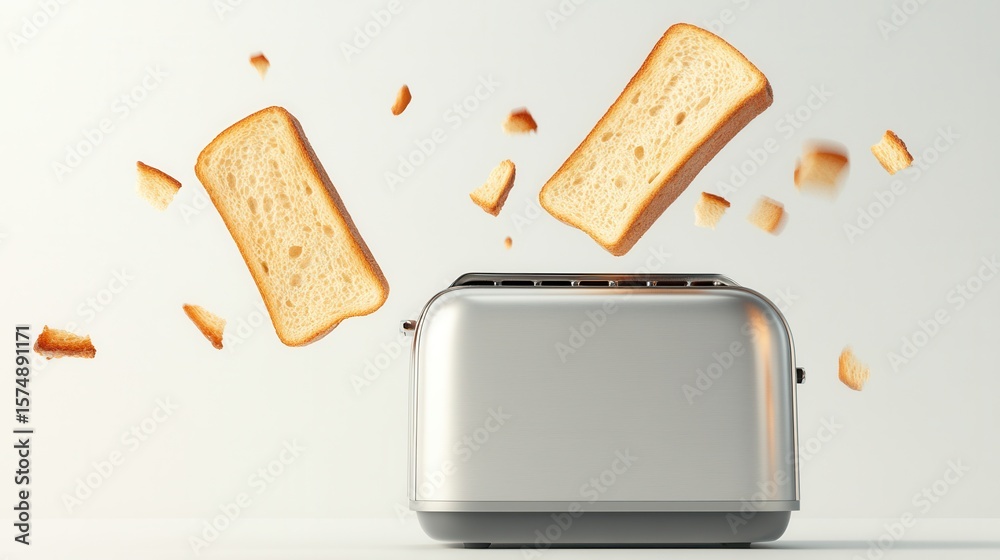 Flying toast breakfast a morning meal ready to serve, popping out of ...