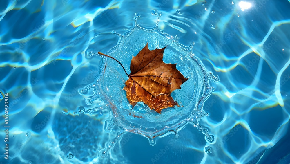 Fall leaf in water splash photography, autumn leaves in pool water ...