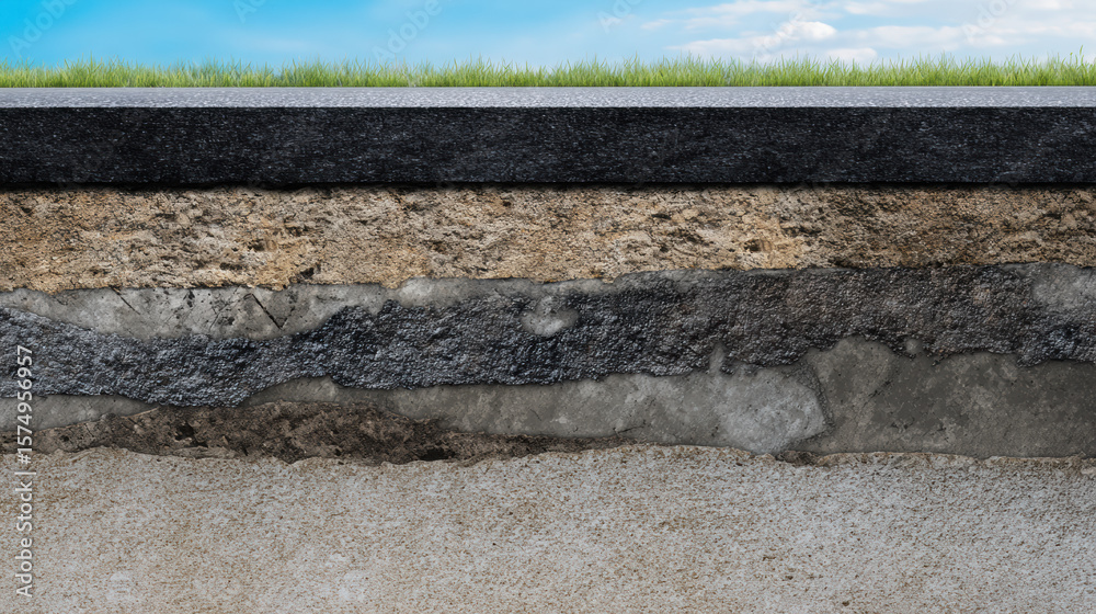 Zdjęcie bez tantiem: Cross-section view of asphalt road layers showing ...