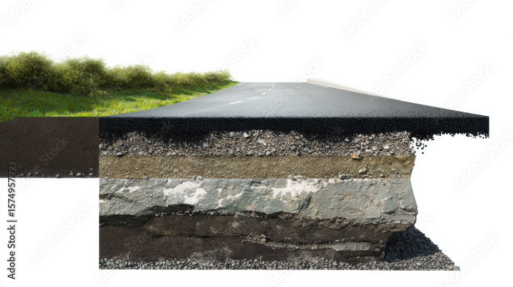Photo Stock Cross-section view of asphalt road layers showing ...