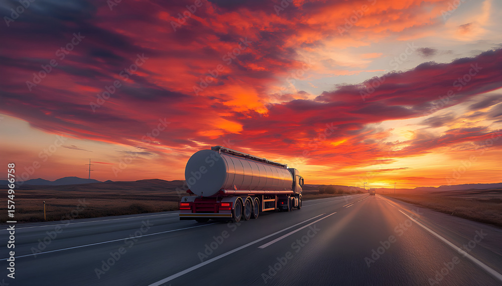 Tanker truck with danger labels on side view, displaying warning ...