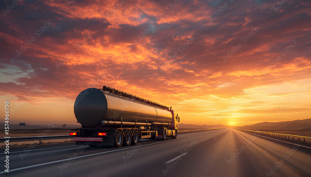 Tanker truck with danger labels on side view, displaying warning ...